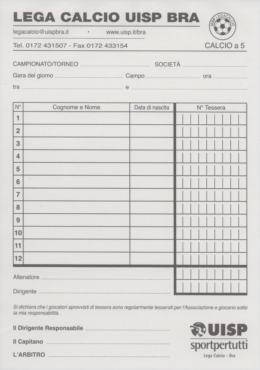 UISP - Bra-Cuneo - Documenti e Modulistica Calcio