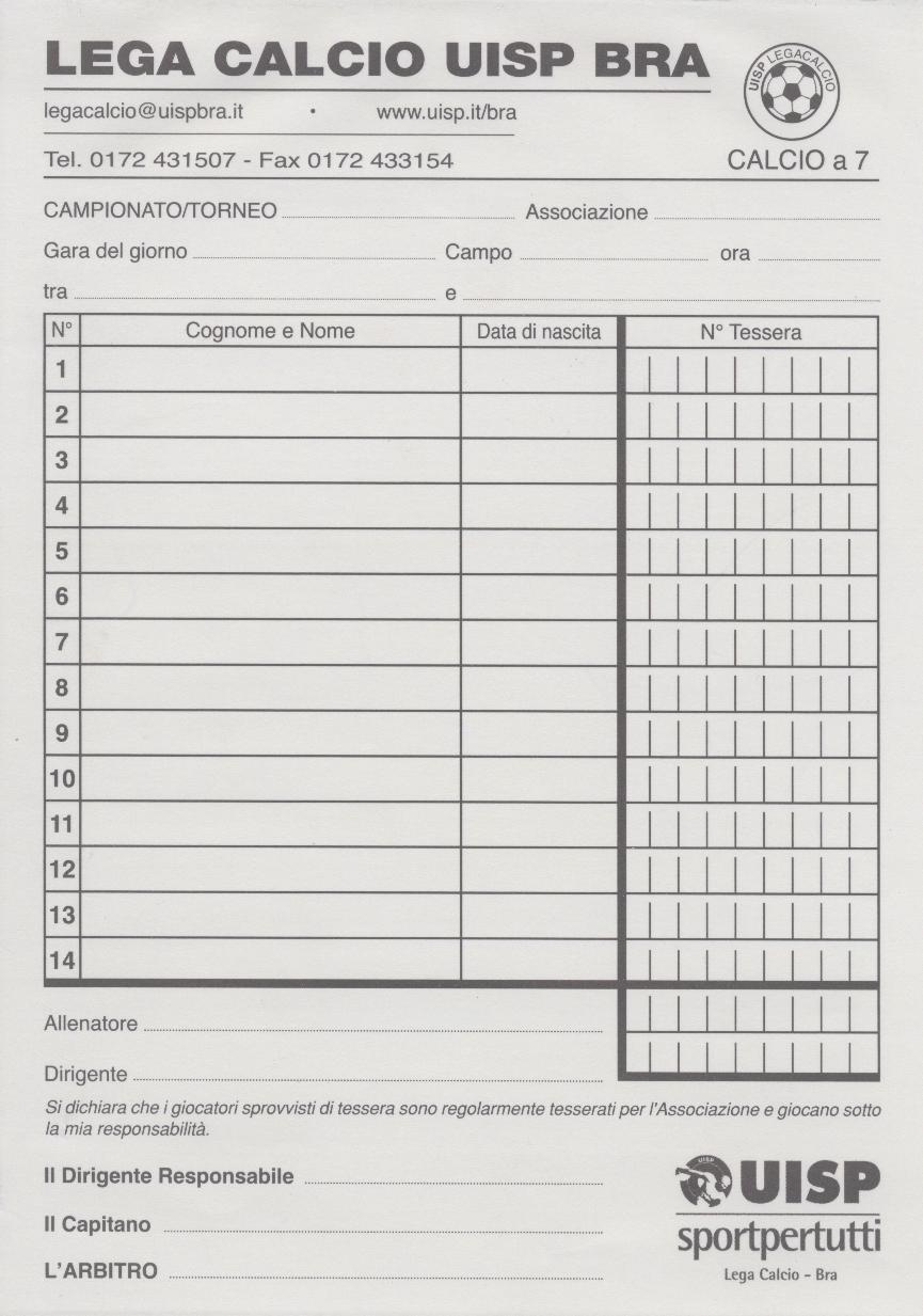 UISP - Bra-Cuneo - Documenti e Modulistica Calcio