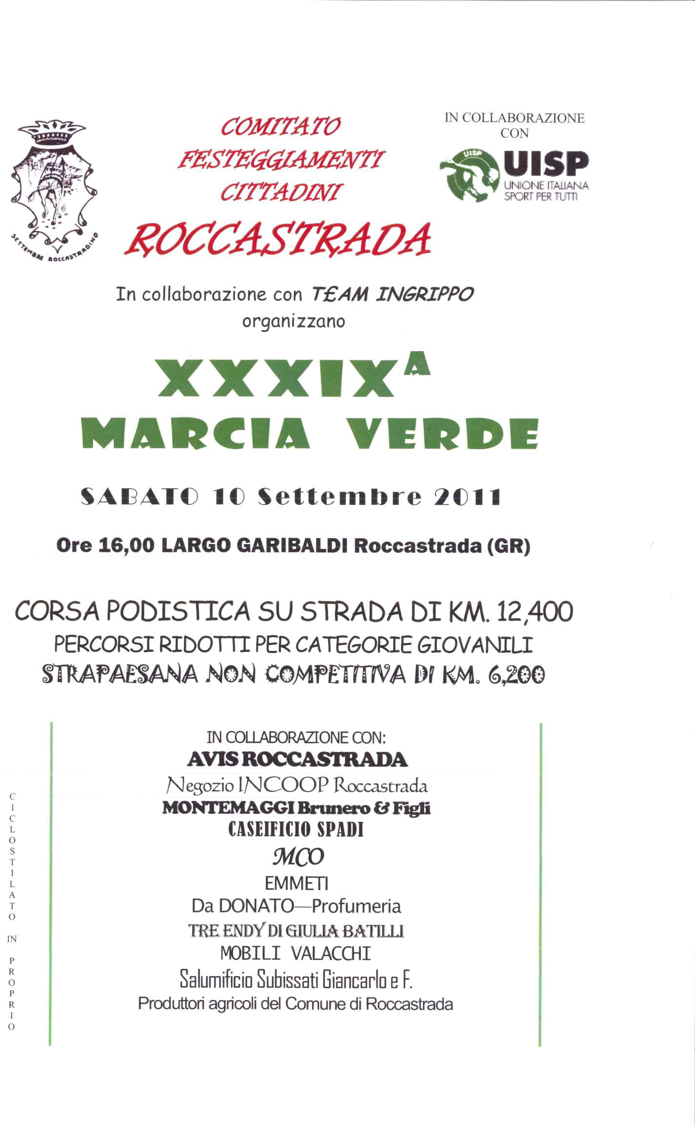UISP - Grosseto - ROCCASTRADA 10 SETTEMBRE 2011. XXXIX^ MARCIA VERDE