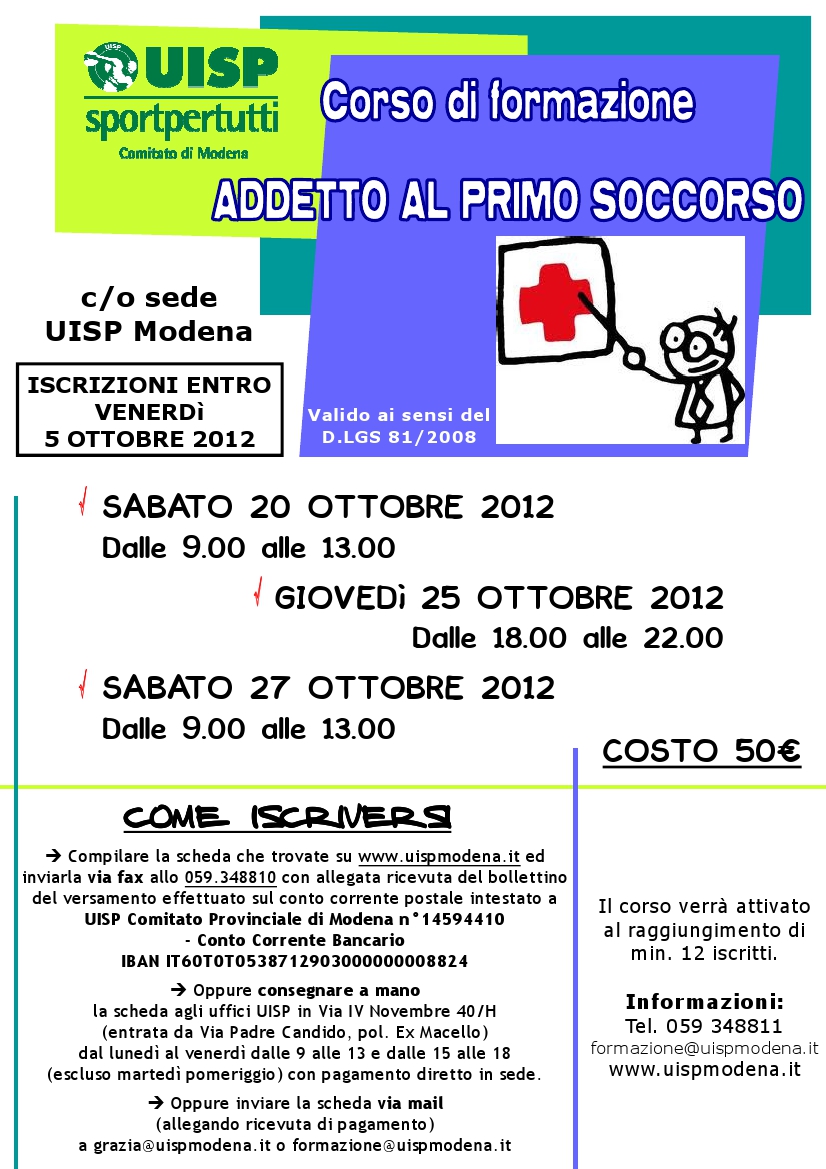 UISP - Modena - Corso di formazione Addetto al Primo Soccorso.