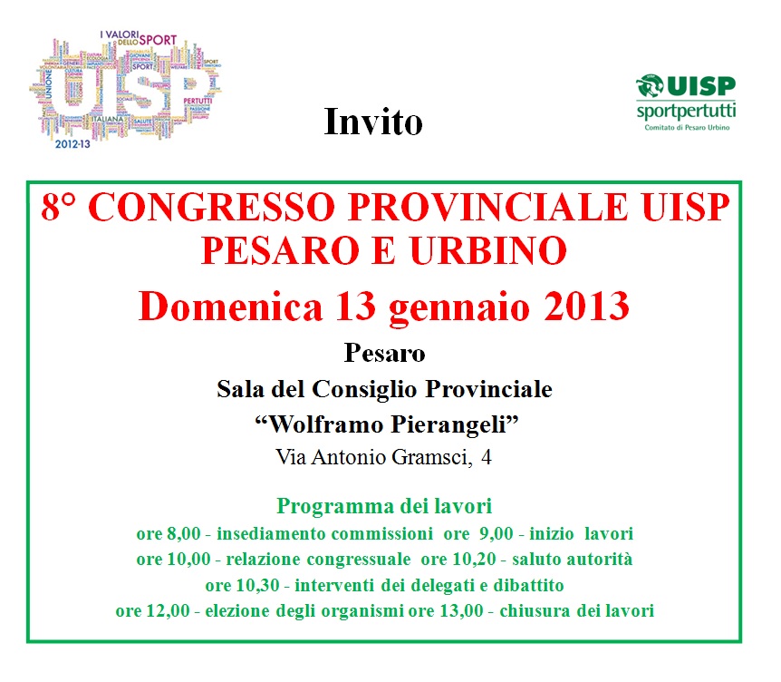 UISP - Pesaro Urbino - Convocazione 8° Congresso Provinciale UISP